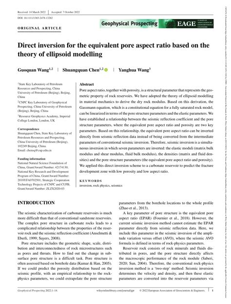 Pdf Direct Inversion For The Equivalent Pore Aspect Ratio Based On