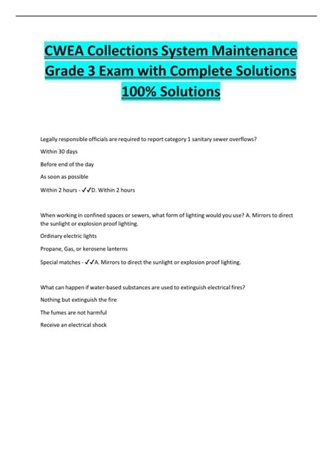 Cwea Collections System Maintenance Grade 3 Exam With Complete Solutions 100 Solutions Cwea