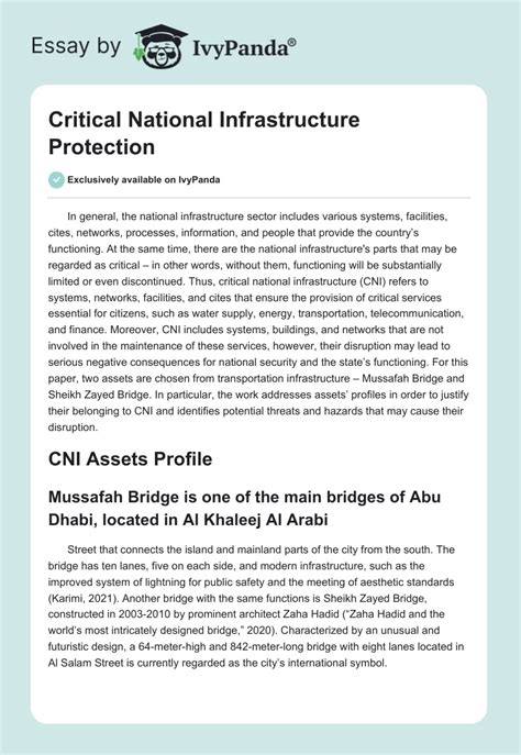 Critical National Infrastructure Protection 910 Words Report Example