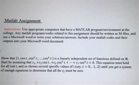 Matlab Assignment Instructions Use Appropriate