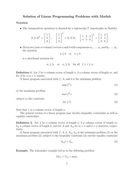 Solution Of Linear Programming Problems With Matlab