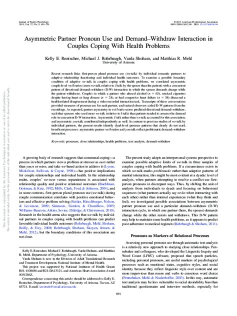 Pdf Asymmetric Partner Pronoun Use And Demand Withdraw Interaction In Couples Coping With