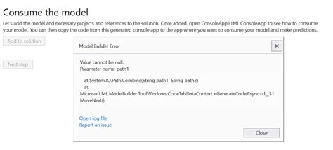 Not Able To Generate Code Issue Dotnet Machinelearning Modelbuilder GitHub
