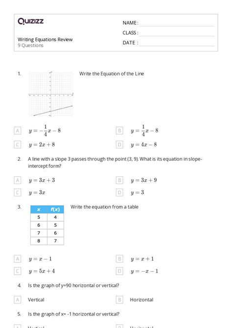 Writing Equations Worksheets For Th Grade On Quizizz Free Printable