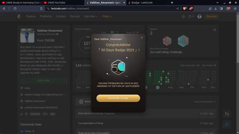 Vaibhav Kesarwani On Linkedin Leetcode Codingmilestone Problemsolving