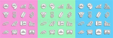 Set Line Safe With Gold Bars Falling Arrow Gold Growth Medal