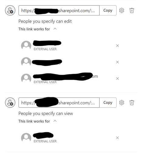 how to find externally shared sharepoint item links and their users