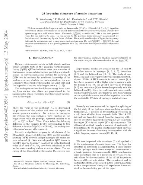 Pdf 2s Hyperfine Structure Of Atomic Deuterium