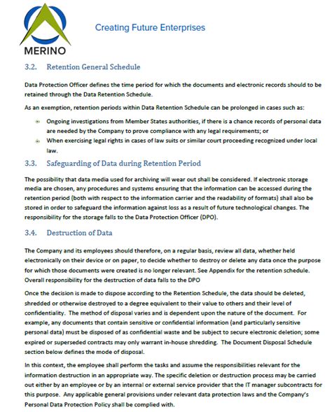 Data Retention Policy Template