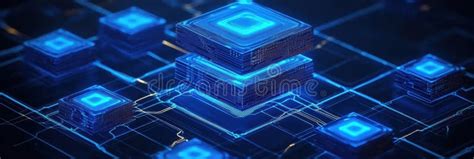 High Tech Blockchain Concept With Glowing Blue Layers And Interconnected Network Nodes In A