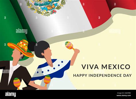 Viva Mexico Happy Independence Day With Two People Dancing And Flag