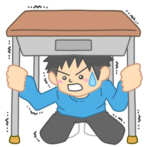 机の下に避難する男性 イラストせんせい使いやすいフリー素材集