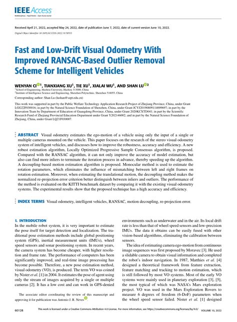 Pdf Fast And Low Drift Visual Odometry With Improved Ransac Based Outlier Removal Scheme For