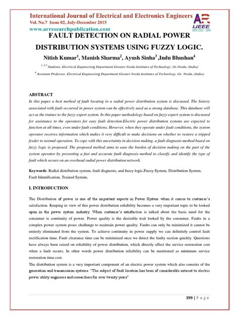 fault detection on radial power distribution systems using fuzzy logic pdf fuzzy logic