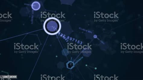 추상 미래 육각형 임의의 숫자 파란색 검은 배경 가진 점 원과 선 네트워크 구조 컴퓨터 네트워크 연결 디지털 기술 일러스트 레이 션 개념입니다 0명에 대한 스톡 벡터 아트