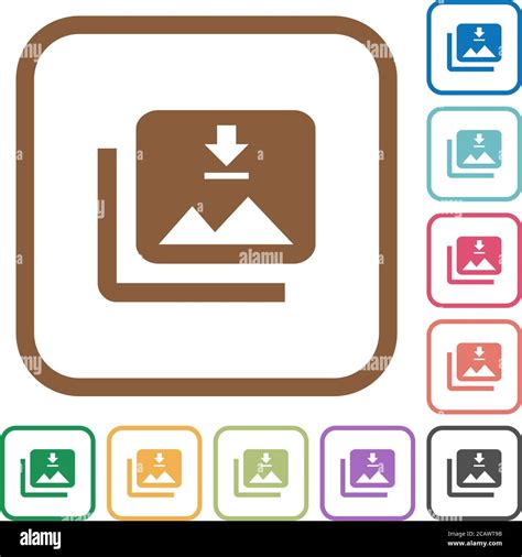 Download Multiple Images Simple Icons In Color Rounded Square Frames On White Background Stock