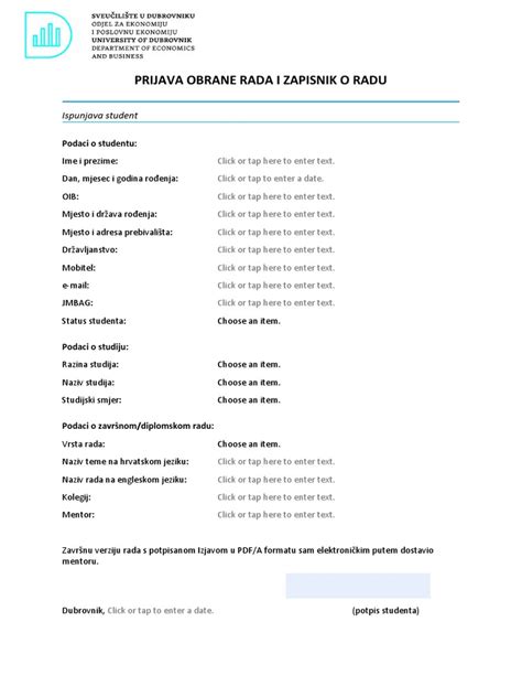 Obrazac Prijava Obrane Rada I Zapisnik O Radu Pdf
