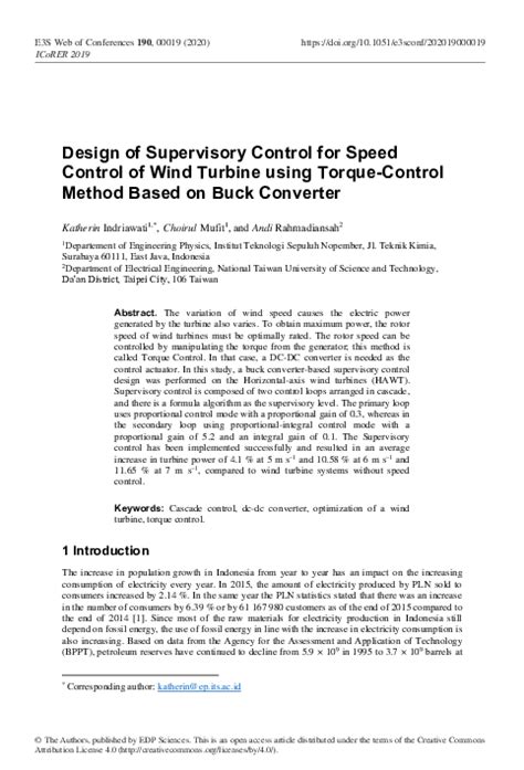 Pdf Design Of Supervisory Control For Speed Control Of Wind Turbine Using Torque Control