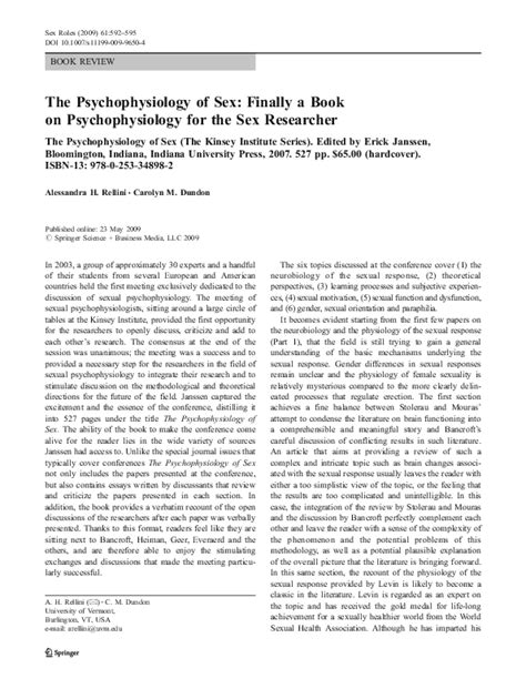 Pdf The Psychophysiology Of Sex Finally A Book On Psychophysiology