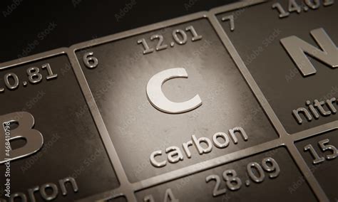 Highlight On Chemical Element Carbon In Periodic Table Of Elements 3d