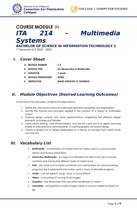 Module Multimedia 02 Intro Multimedia Course Module In Ita 214