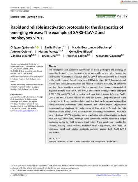 Pdf Rapid And Reliable Inactivation Protocols For The Diagnostics Of Emerging Viruses The