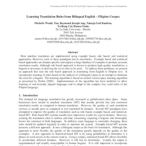 learning translation rules from bilingual english filipino corpus