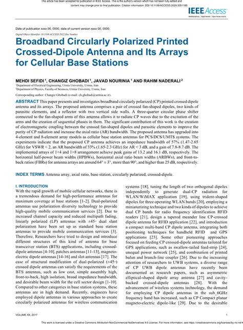 Pdf Broadband Circularly Polarized Printed Crossed Dipole Antenna And
