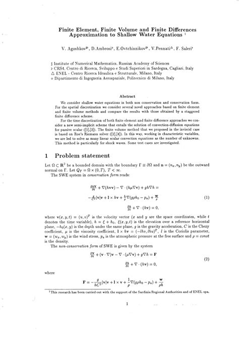 Pdf Fe Fv And Fd Approximation To Shallow Water Equations