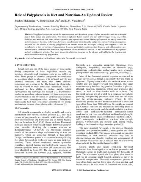 Pdf Role Of Polyphenols In Diet And Nutrition An Updated Review