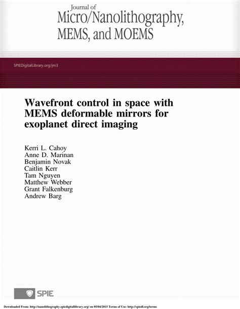 Pdf Wavefront Control In Space With Mems Deformable Mirrors For