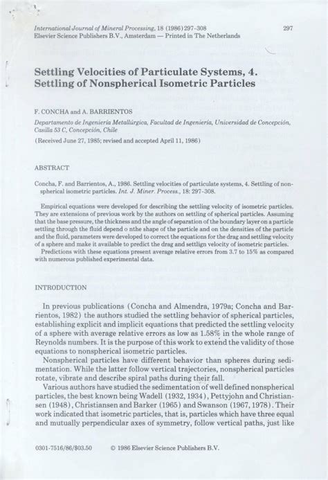 Pdf Settling Velocities Of Particulate Systems 4 Settling Of