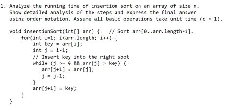 solved 1 analyze the running time of insertion sort on an