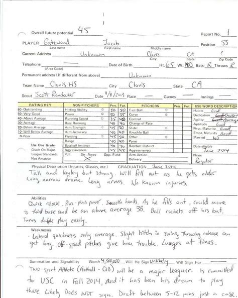 Scouting Reports In Baseball Scouting Report Template