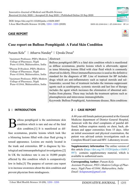 Pdf Case Report On Bullous Pemphigoid A Fatal Skin Condition