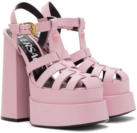 Versace Pink La Medusa Platform Mary Jane Heels Versace
