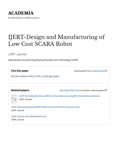 Design And Manufacturing Of Low Cost Scara Robot Ijertv10is060027 With
