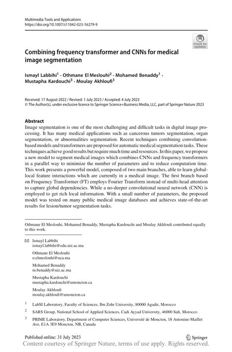 Combining Frequency Transformer And Cnns For Medical Image Segmentation Request Pdf