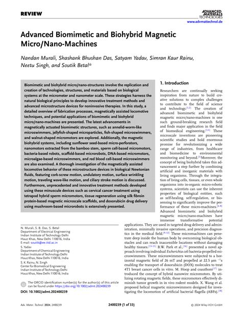 Advanced Biomimetic And Biohybrid Magnetic Micronano‐machines