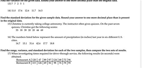 solved find the variance for the given data round your