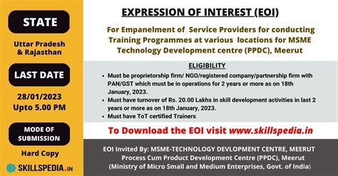 Eoi For Empanelment Of Service Providers For Conducting Training Programmes Ppdc Meerut
