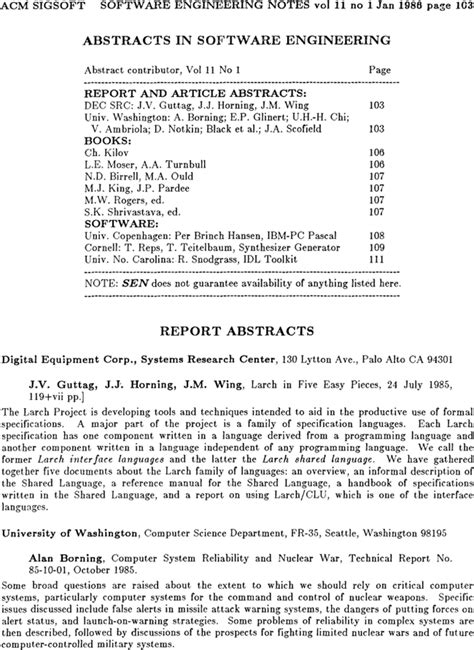 abstracts in software engineering acm sigsoft software engineering notes