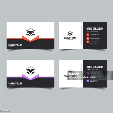 오렌지와 퍼플 현대 크리 에이 티브 명함과 이름 카드 수평 간단한 깨끗한 템플릿 벡터 디자인 개념에 대한 스톡 벡터 아트 및 기타 이미지 Istock