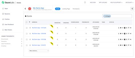 builds sauce labs documentation