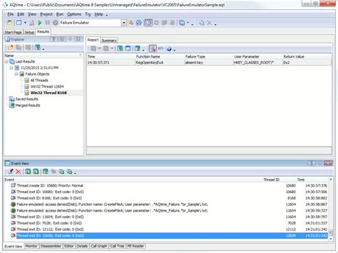 Failure Emulator Profiler Tutorial Analyzing Results Of The First Run AQTime Documentation
