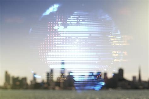 Premium Photo Multi Exposure Of Abstract Programming Language Hologram And World Map On Blurry
