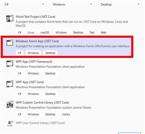 c cannot see the windows forms app template stack overflow