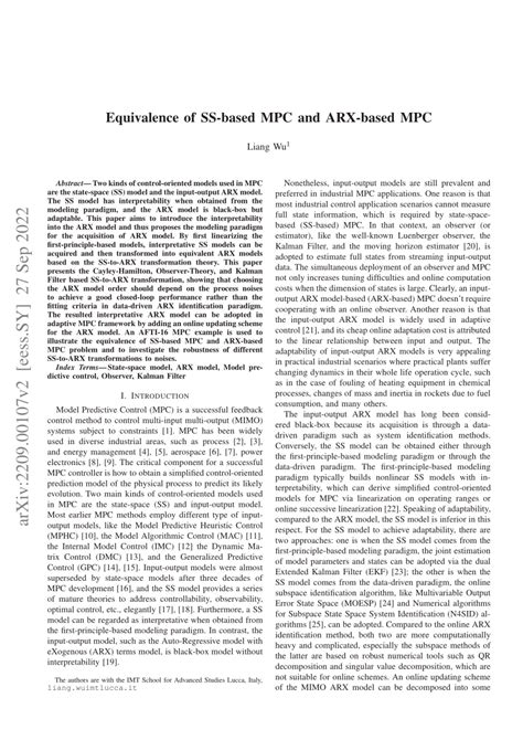 Pdf Equivalence Of Ss Based Mpc And Arx Based Mpc