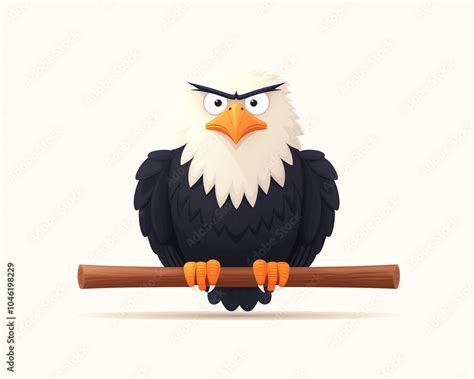 Cartoon Eagle With An Assertive Expression Perched On A Branch Stock