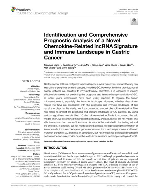 Pdf Identification And Comprehensive Prognostic Analysis Of A Novel Chemokine Related Lncrna